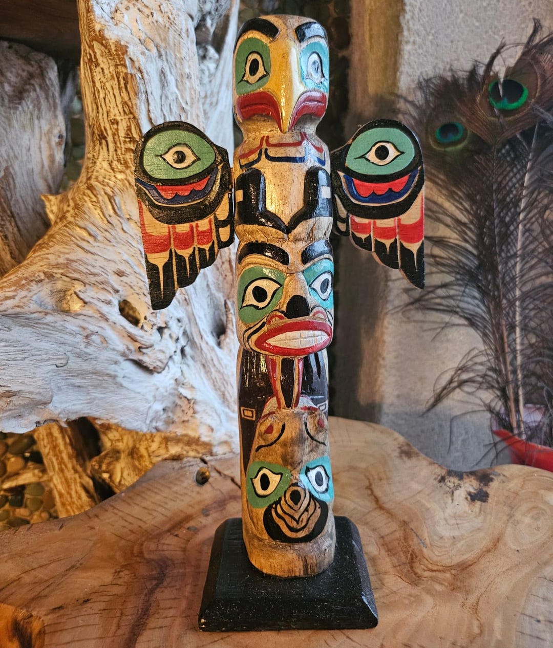 2 Totem Pole Wooden KENAI,AK Handmade Totempole Painting Totem Pole ...