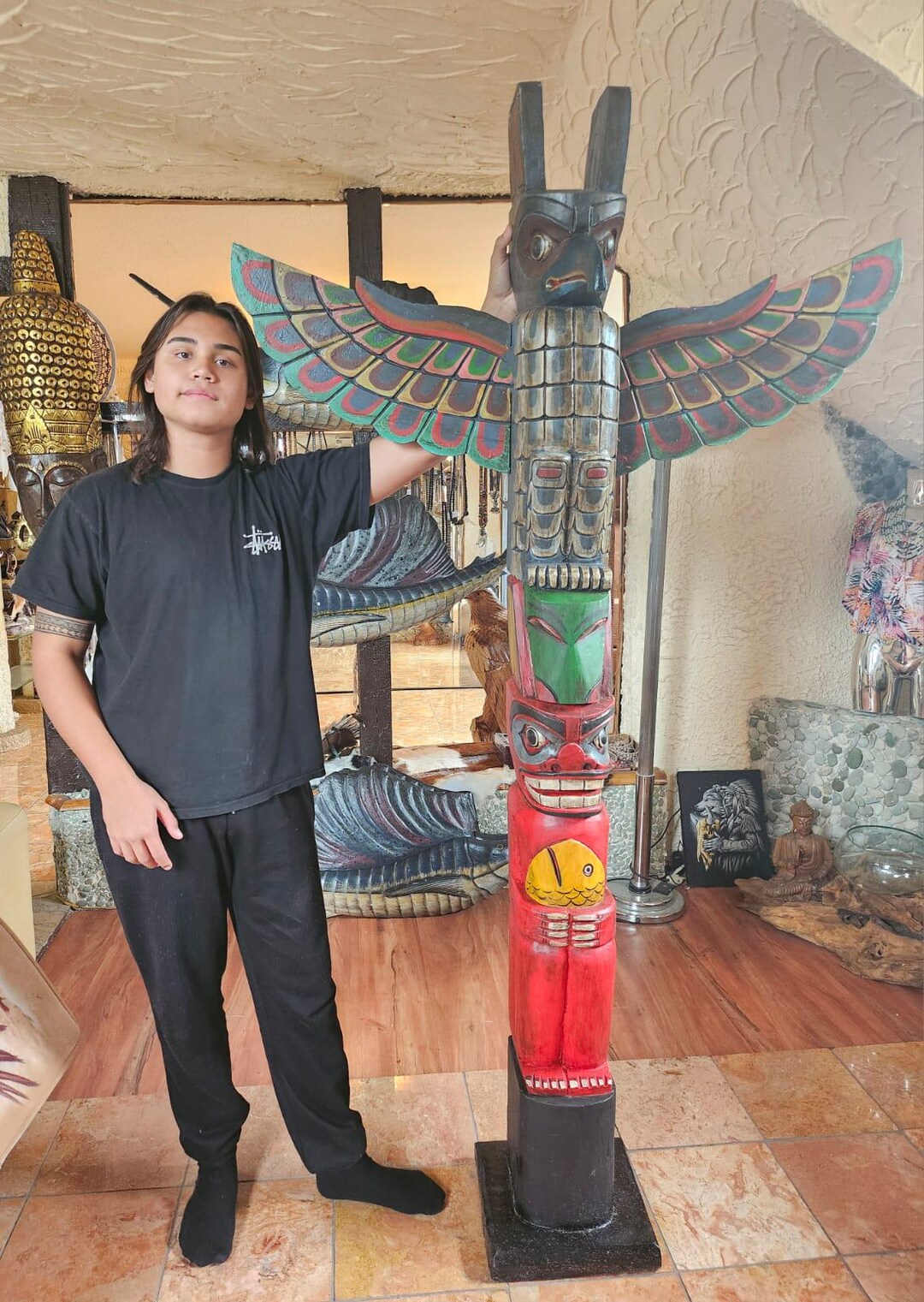 Totem Pole Wood Height 2,00 Meters 78,74 Inches Totempole Albesia Wood ...