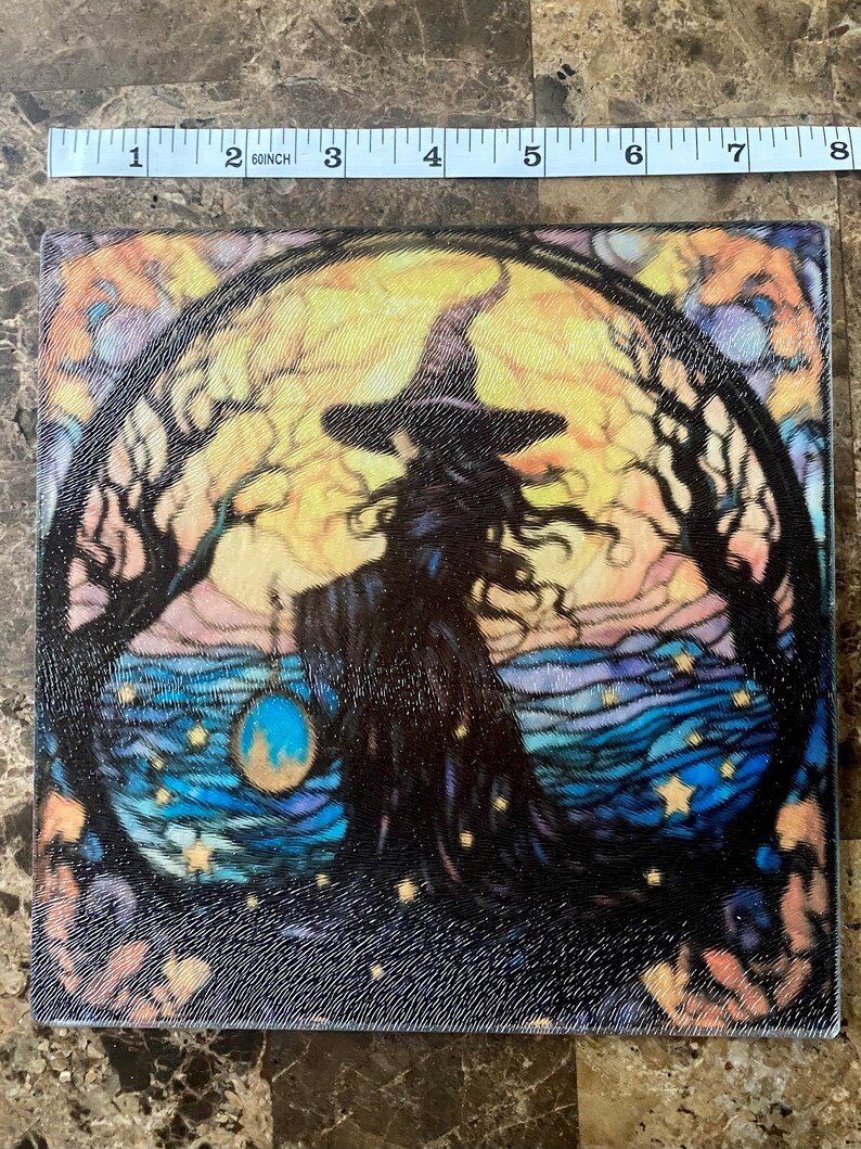 8 Inch Square Glass Witch Cutting Board - Etsy