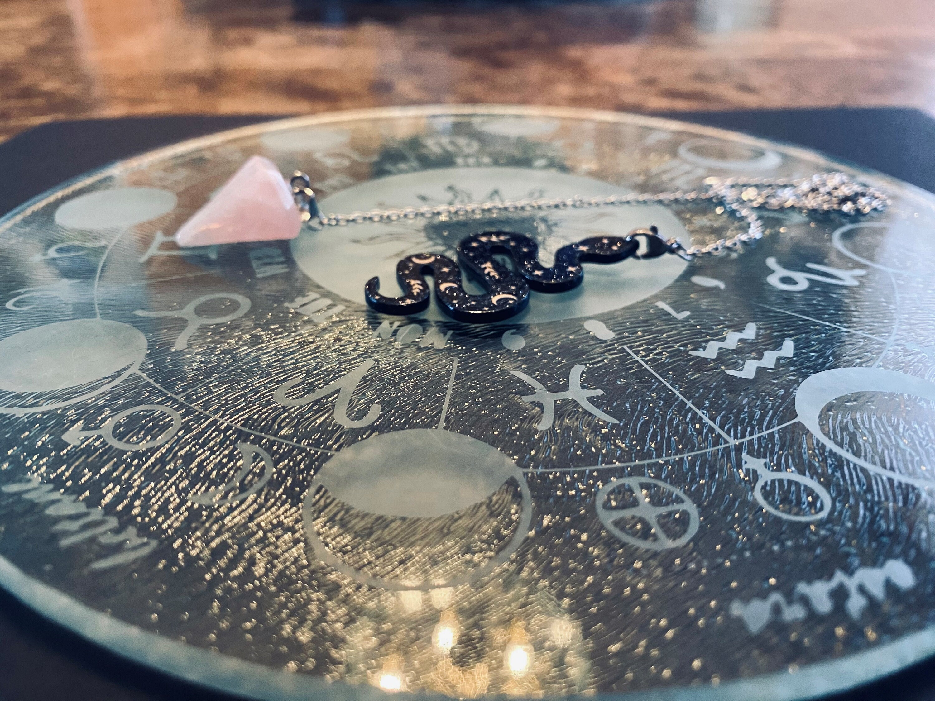 Glass Etched 8'' Wheel of the Year //divination Board //rose Quartz Snake Pendulum - Etsy