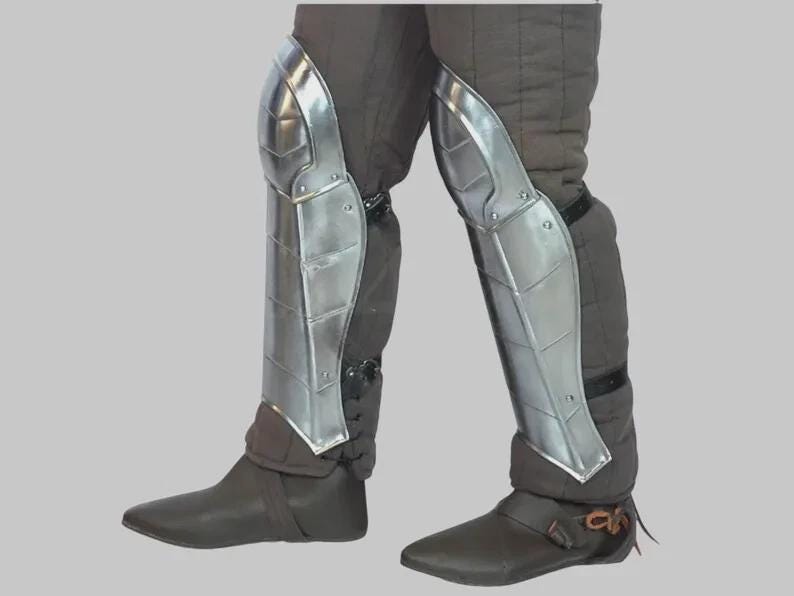 Medieval Polished Steel Knight Armor Pair of Leg Greaves With Knee ...