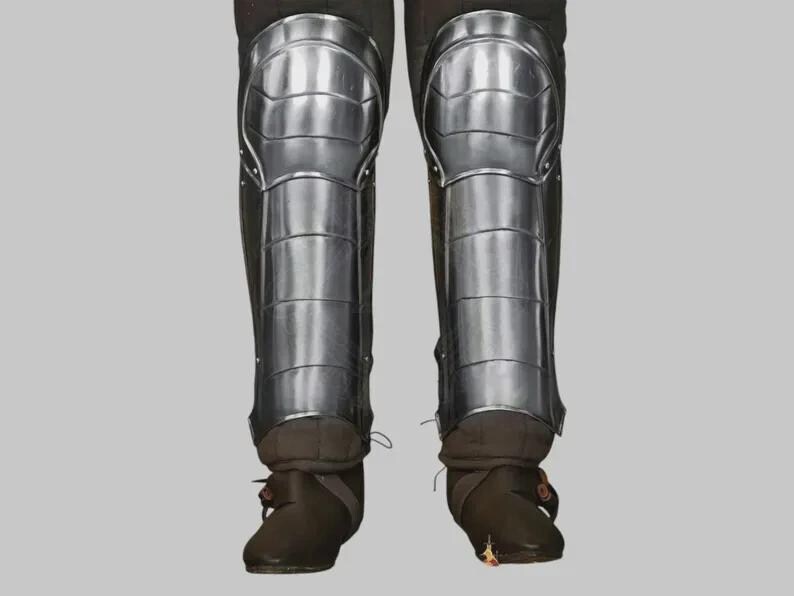 Medieval Polished Steel Knight Armor Pair of Leg Greaves With Knee ...