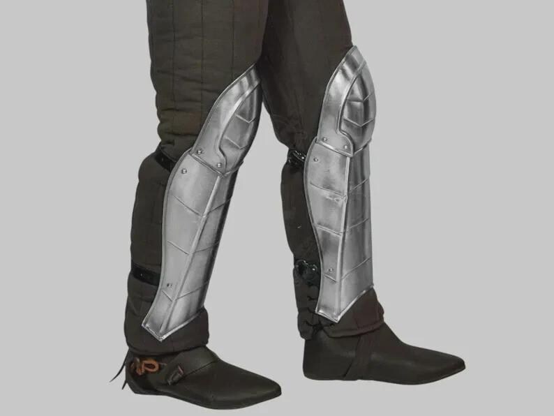 Medieval Polished Steel Knight Armor Pair of Leg Greaves With Knee ...