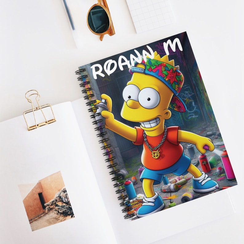 Bart Simpson Mischievous Spray Paint Spiral Notebook, Personalized ...