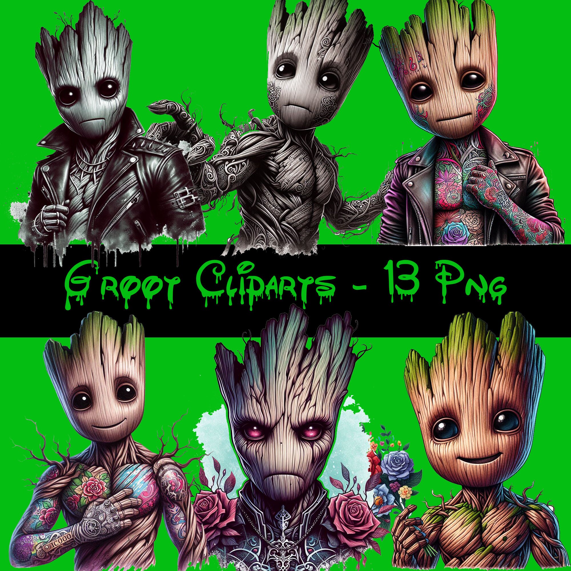 GROOT CLIPART BUNDLE Marvel Digital Watercolor Png Printable Rock Punk ...