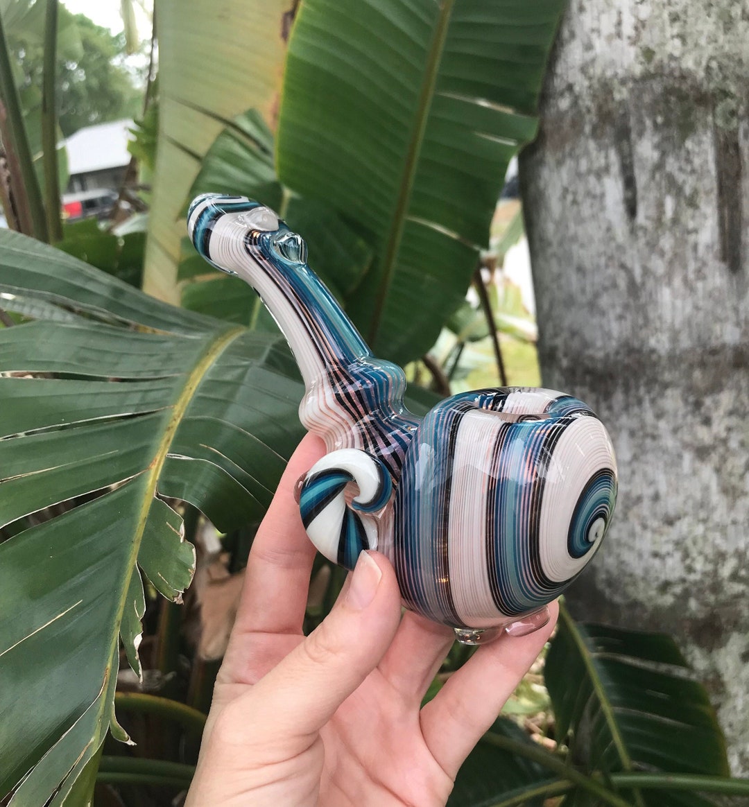 White and Blue Fade Colorflow Sherlock Glass Pipe - Handmade American ...