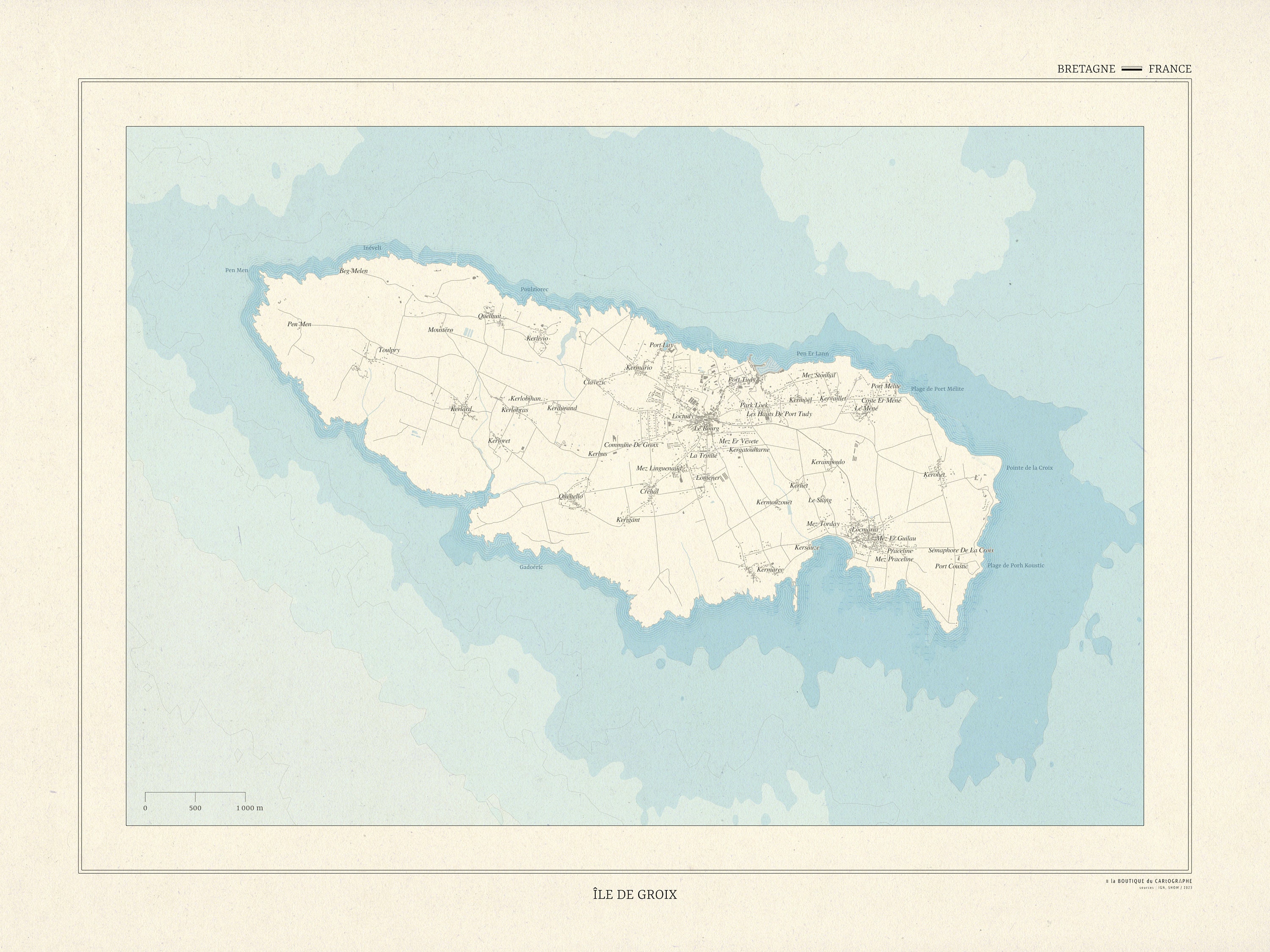 Carte de l'île de Groix, style ancien (Bretagne, Morbihan) - Etsy France
