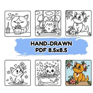 Cute Cats Coloring Pages – Stress Relief Set for All Ages, Downloadable ...