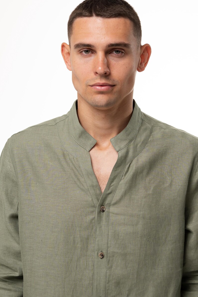 Men Shirt Belgium 100% Linen V Shape Collar - Loose Fit, Soft Touch ...