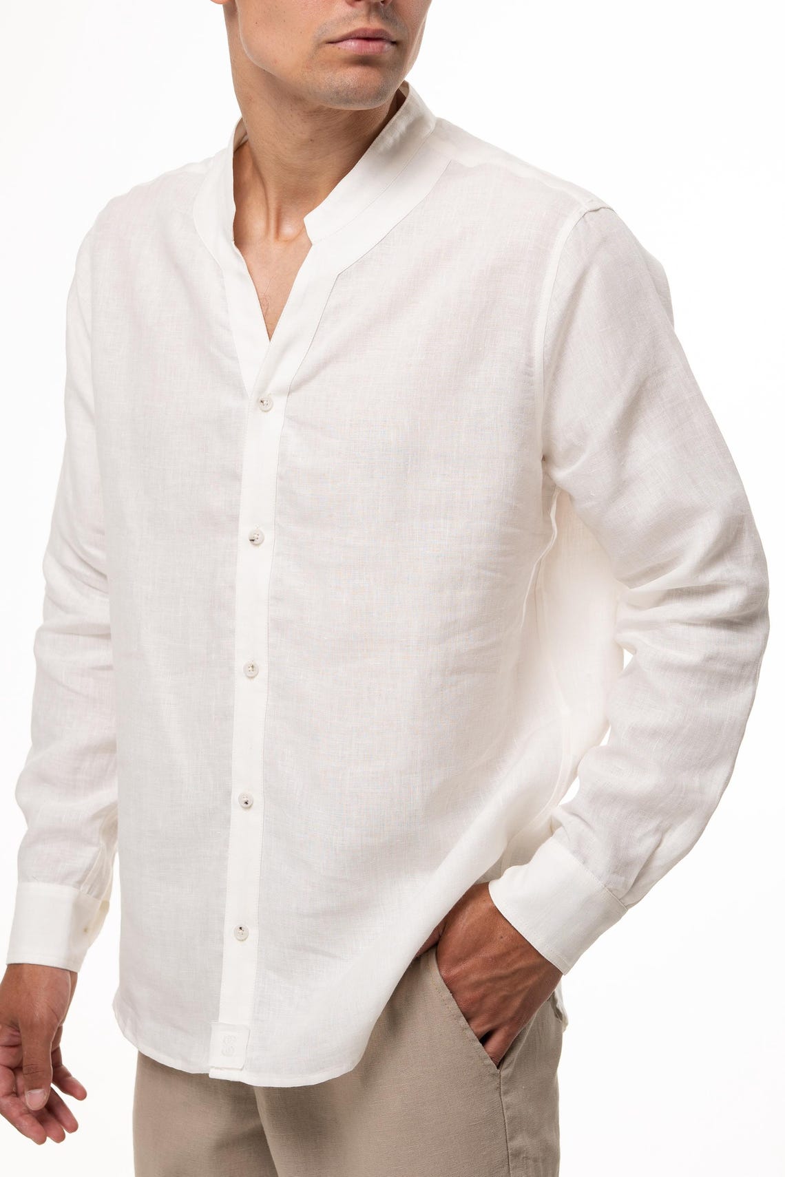 Men Shirt Belgium 100% Linen V Shape Collar - Loose Fit, Soft Touch ...