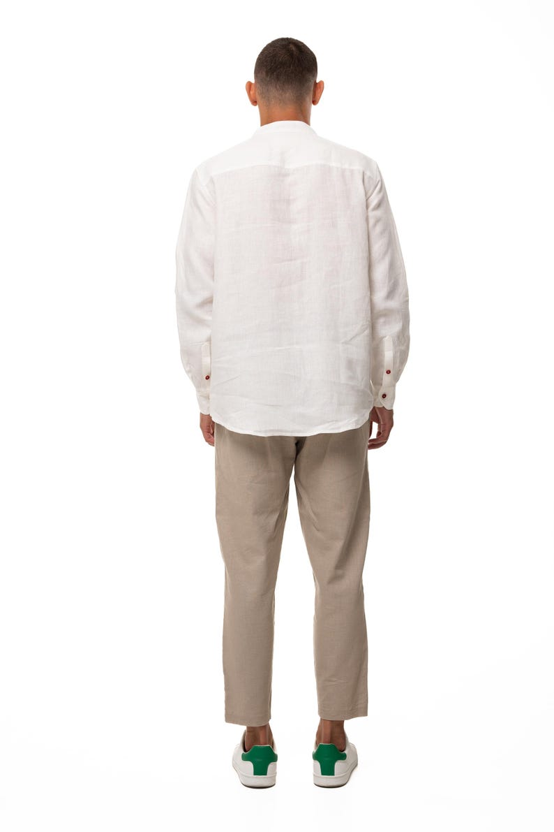 Men Shirt Belgium 100% Linen V Shape Collar - Loose Fit, Soft Touch ...