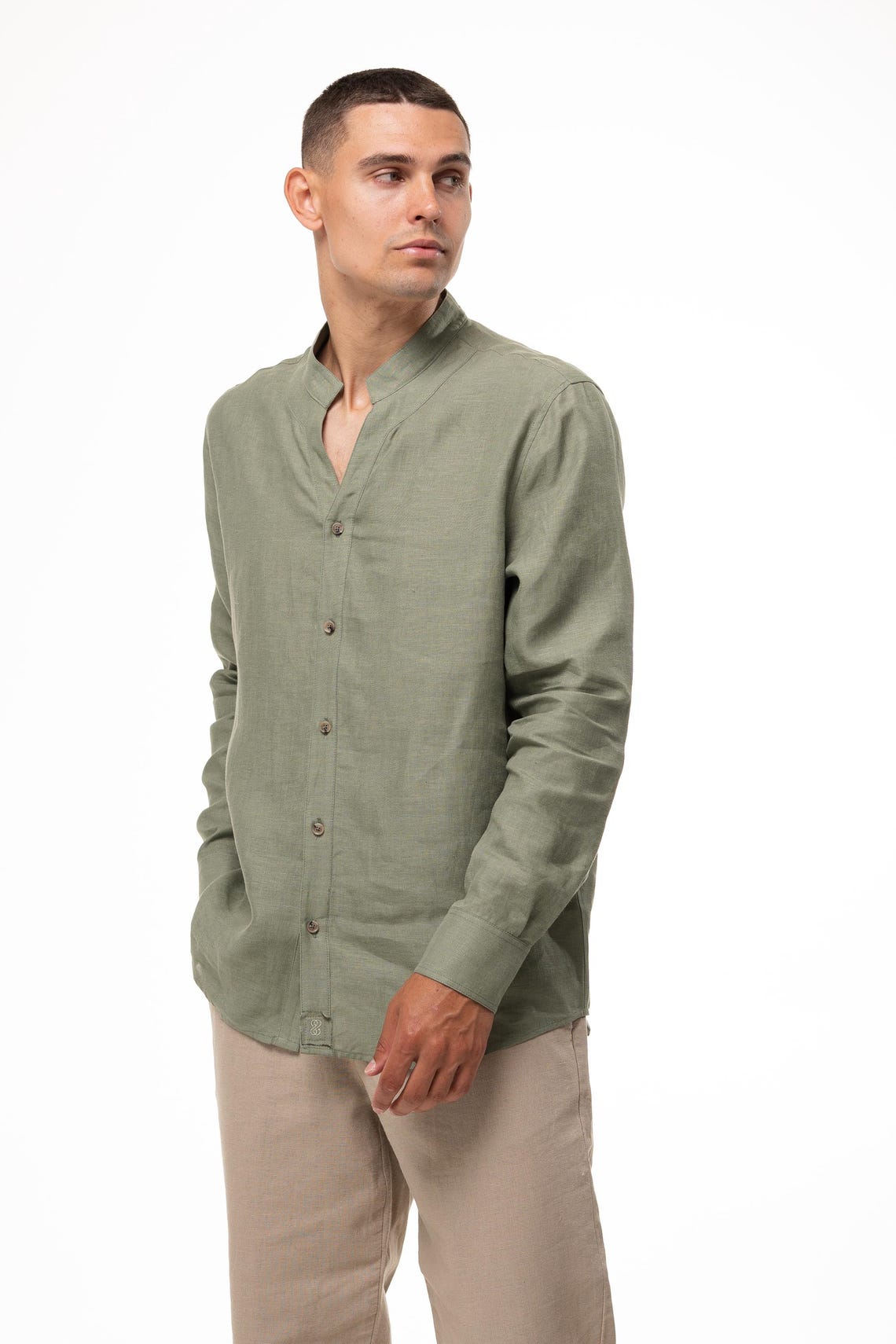 Men Shirt Belgium 100% Linen V Shape Collar - Loose Fit, Soft Touch ...