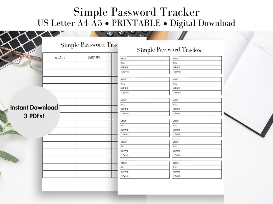 Simple Password Tracker PRINTABLE Download - Etsy