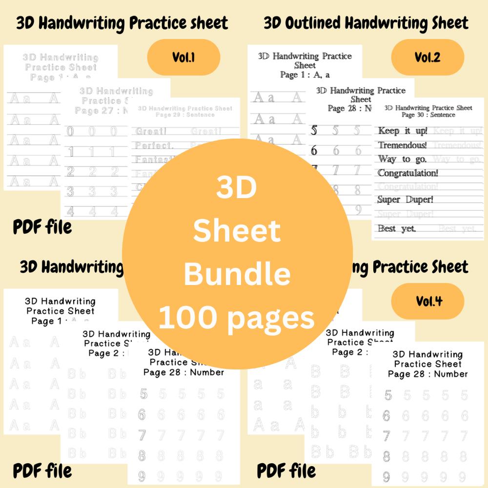 Bundle 3D Hand Written Practice Sheet, Lettering Work Sheet, Writing ...