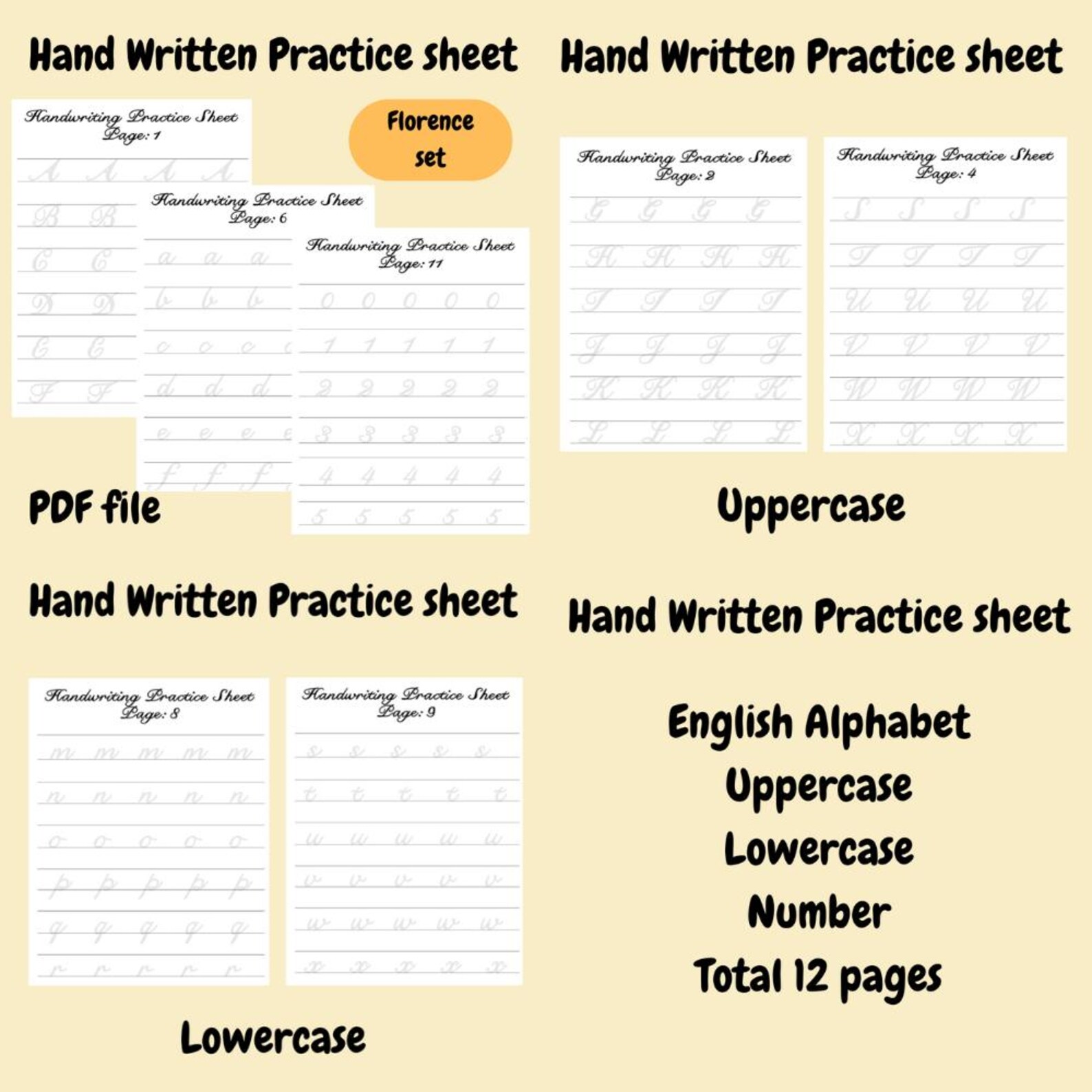 Bundle Cursive Hand Written Practice Sheet, Lettering Work Sheet ...