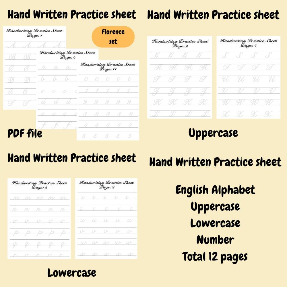 Bundle Cursive Hand Written Practice Sheet, Lettering Work Sheet ...