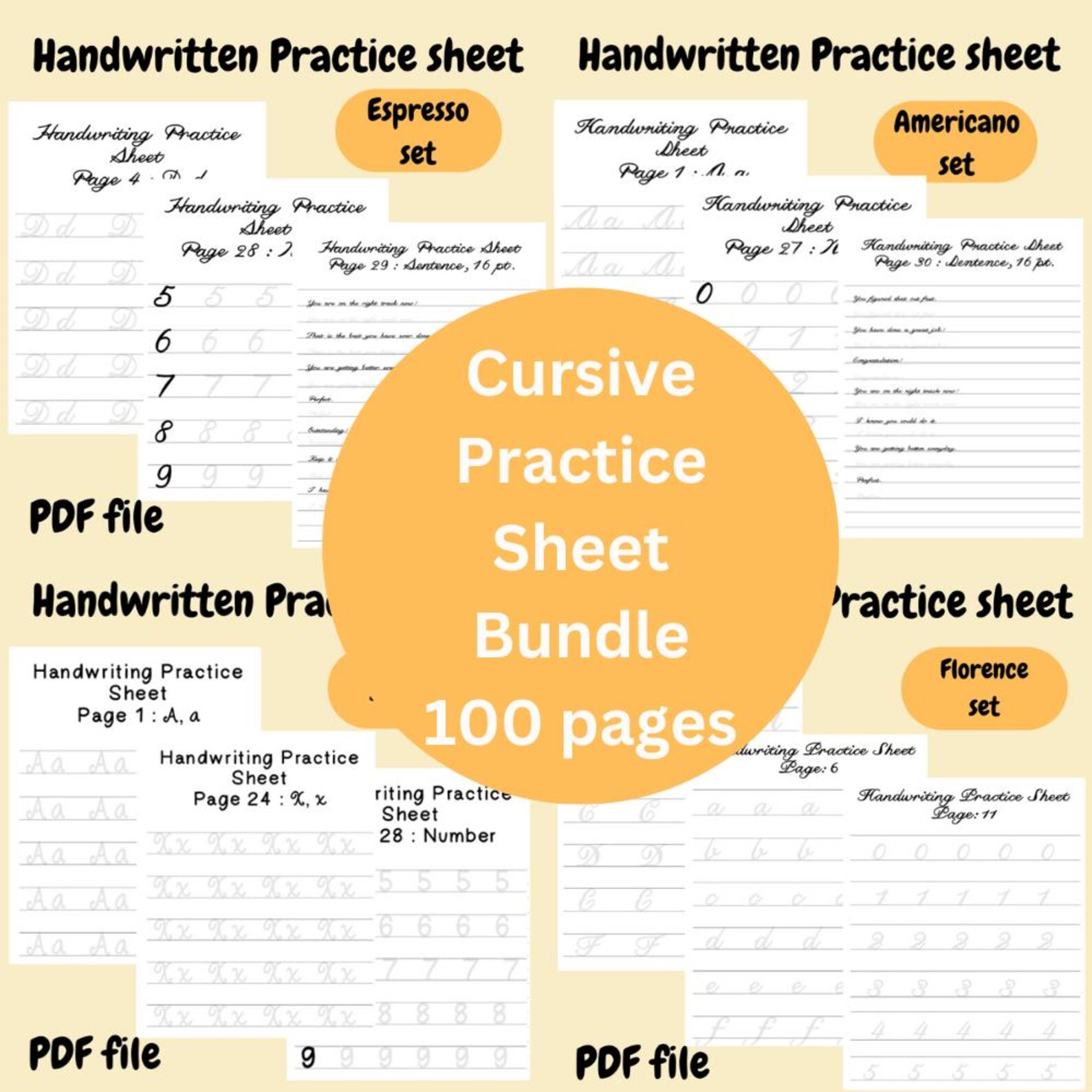Bundle Cursive Hand Written Practice Sheet, Lettering Work Sheet ...