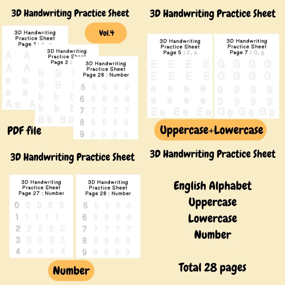 Bundle 3D Hand Written Practice Sheet, Lettering Work Sheet, Writing ...