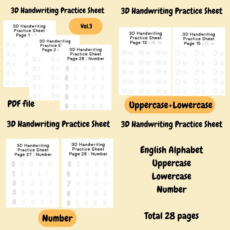 Bundle 3D Hand Written Practice Sheet, Lettering Work Sheet, Writing ...