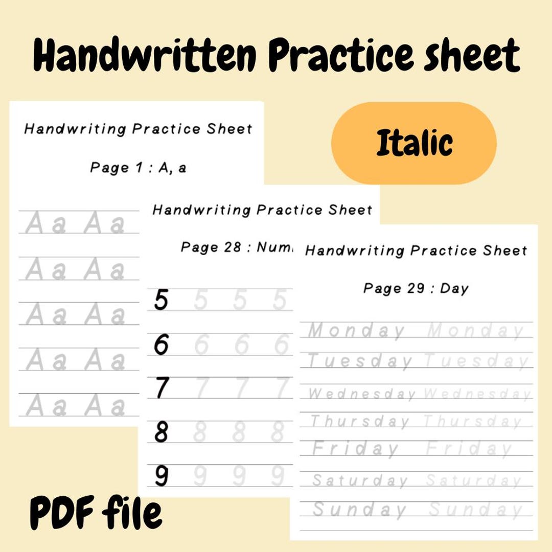Italic Hand Written Practice Sheet, English Lettering Work Sheet, Neat ...