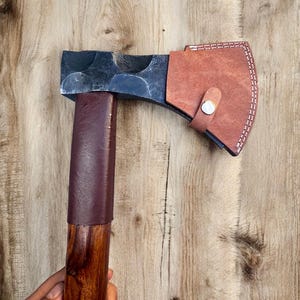 Hand-forged Viking Axe With Hammer Poll – Walnut Handle, Leather ...