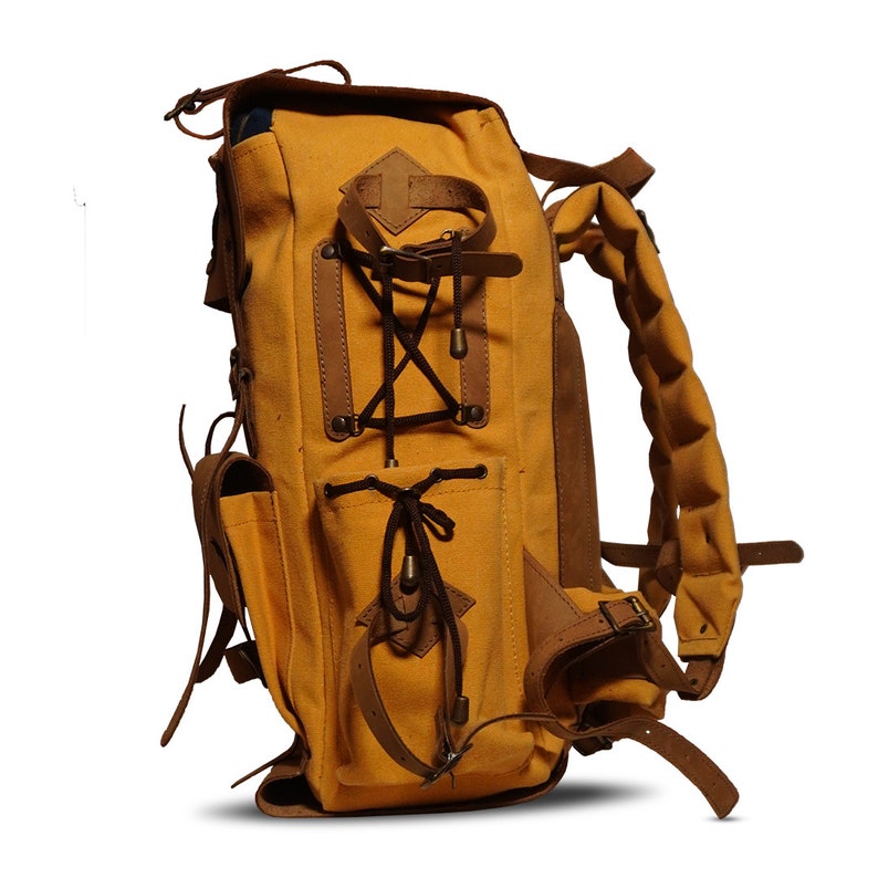 Handmade 40L Waxed Canvas Backpack: Genuine Leather Camping Hiking Bag ...