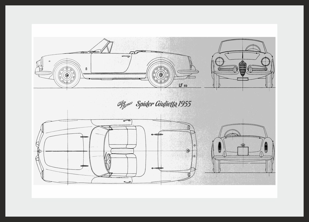 Alfa Romeo Spider Blueprint Alfa Romeo Giullietta 1955 Print Art Wall ...