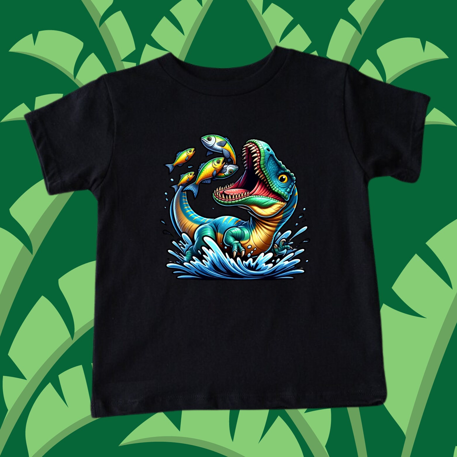 Kids Rex Fishing Dino Tee Fish Splash T-REX Child or Toddler T-shirt ...