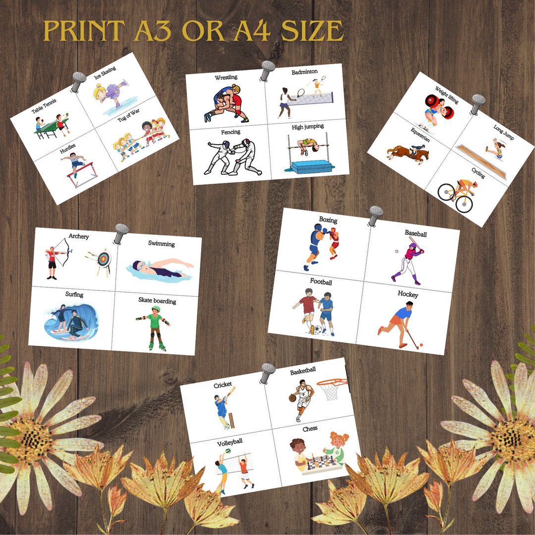 Sports Cartoon Flashcards for Kids - Etsy