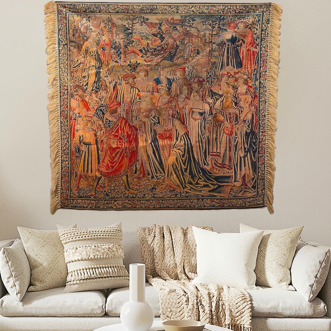 Medieval Tapestry With Woven Fringe - Vintage Tapestry - Antique ...