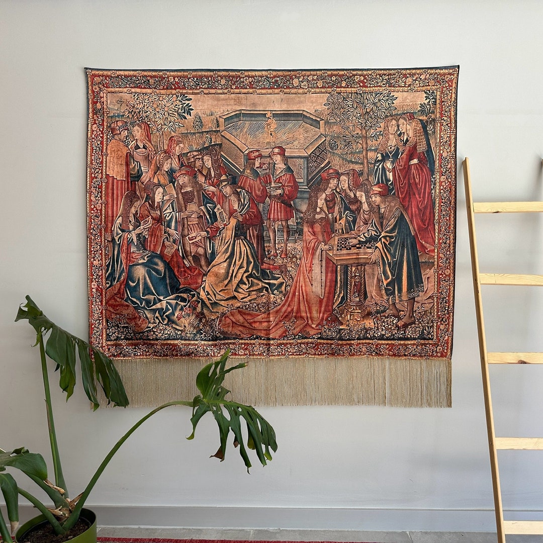 Medieval Tapestry With Woven Fringe - Renaissance Tapestry - Boho ...
