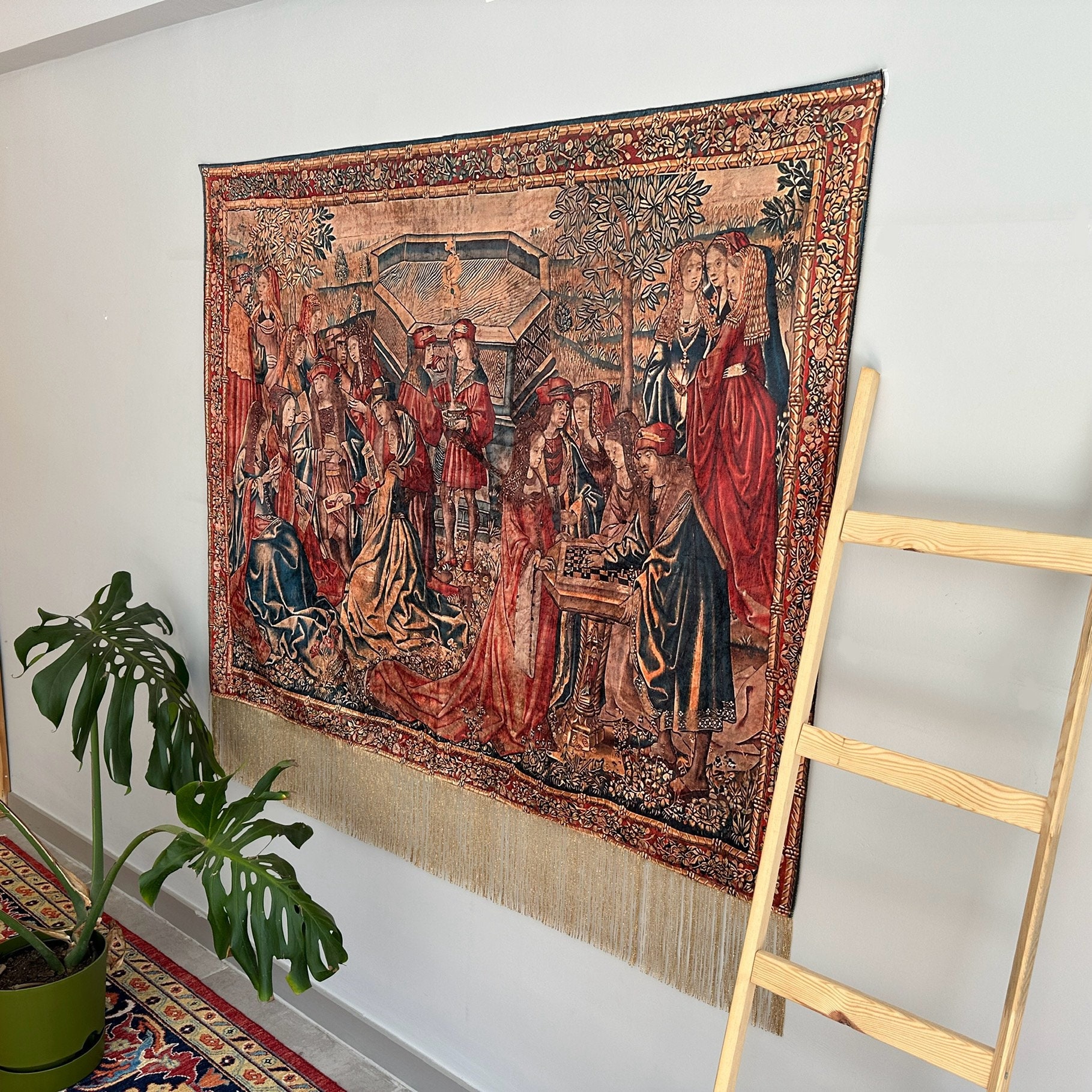 Medieval Tapestry With Woven Fringe - Renaissance Tapestry - Boho ...