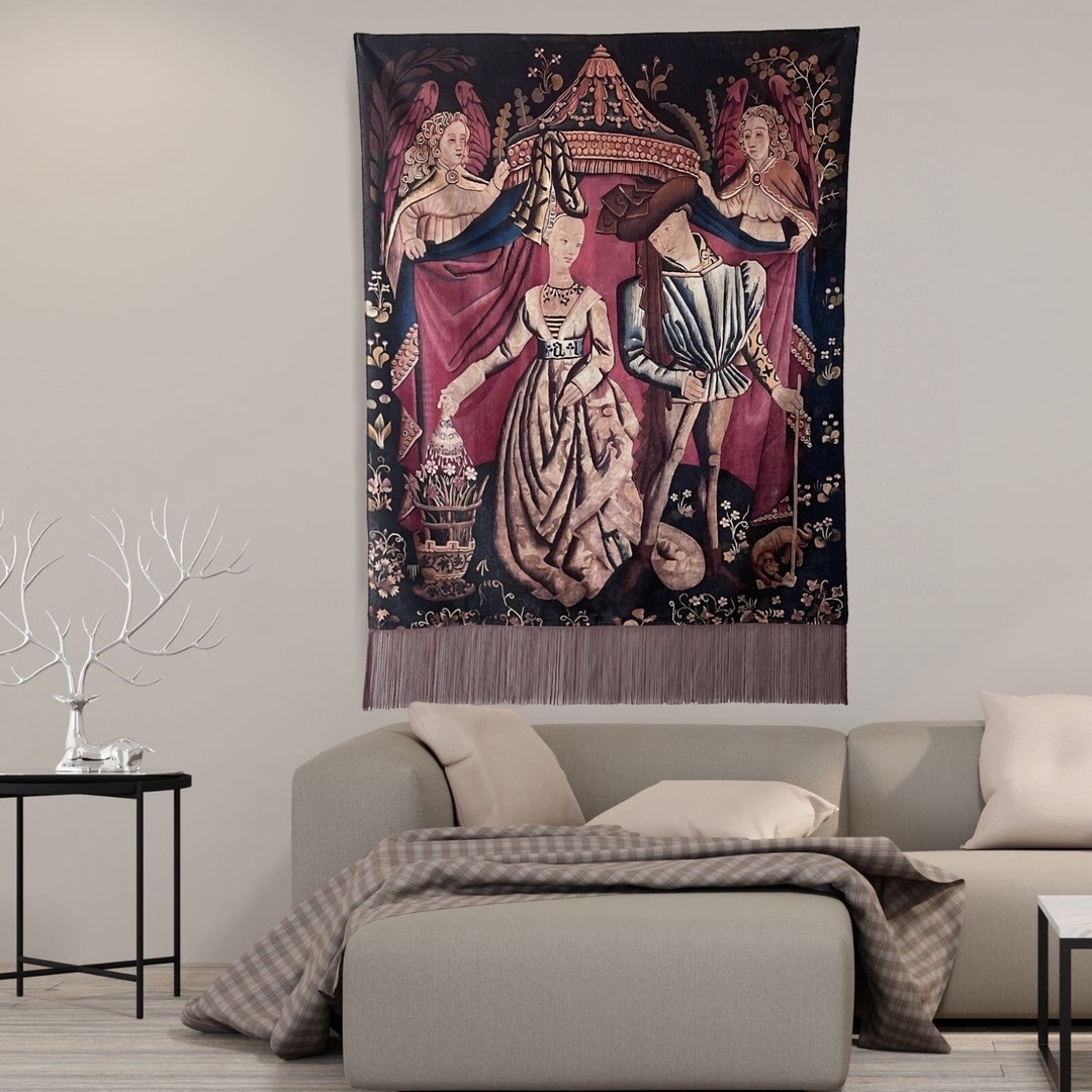 Medieval Wall Tapestry With Woven Fringe - Antique Tapestry ...