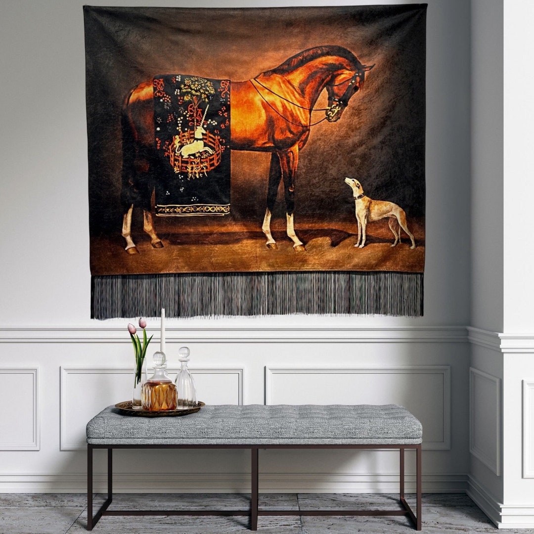 Horse With Unicorn Blanket Medieval Tapestry - Horse Whippet Dog ...