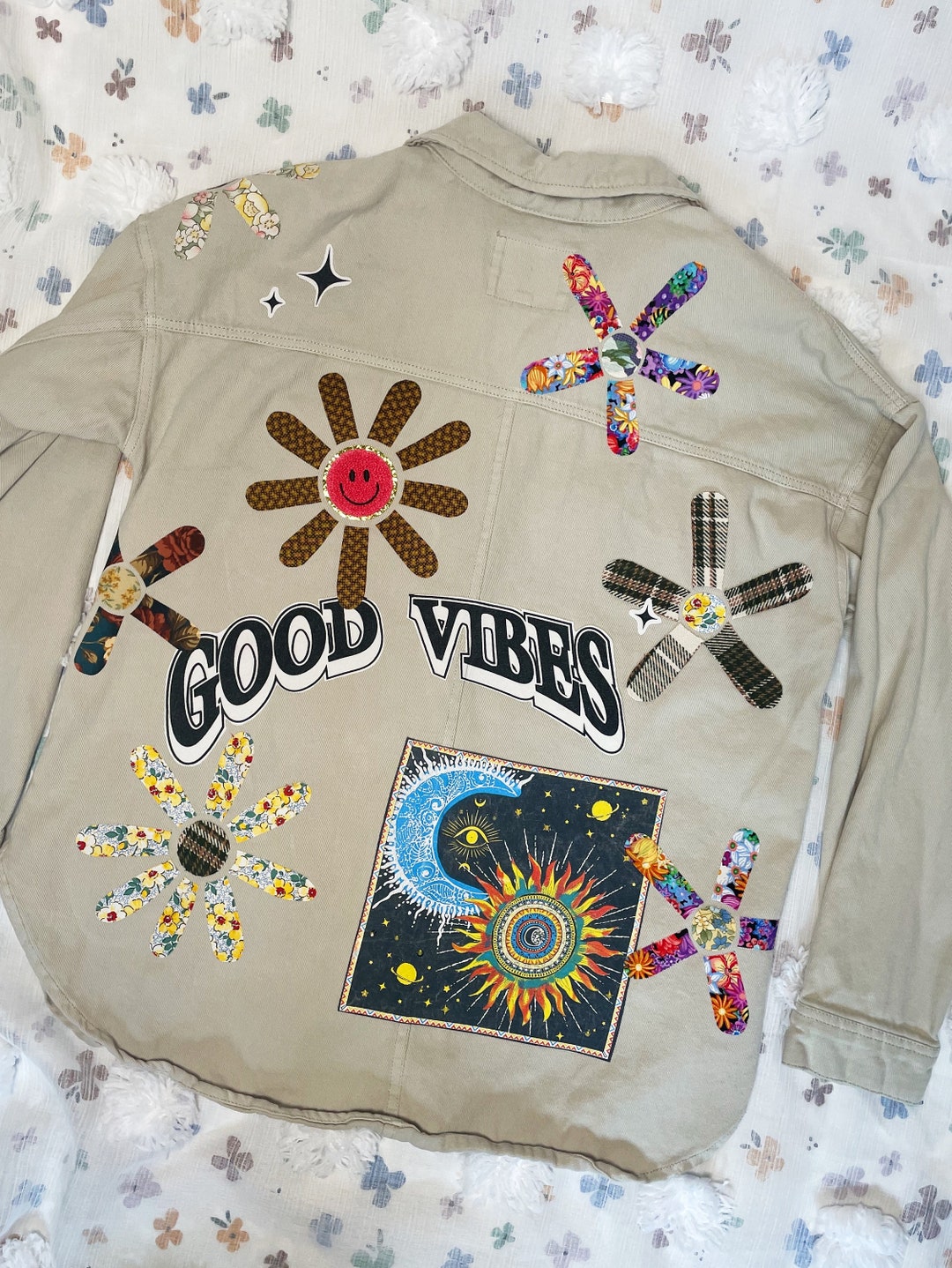 Custom Upcycled Light Corduroy Good Vibes Smiley - Etsy
