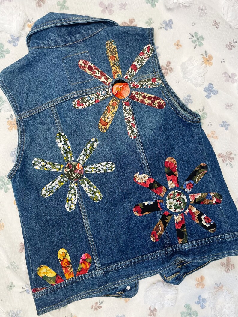 Custom Upcycled Floral Denim Vest - Etsy