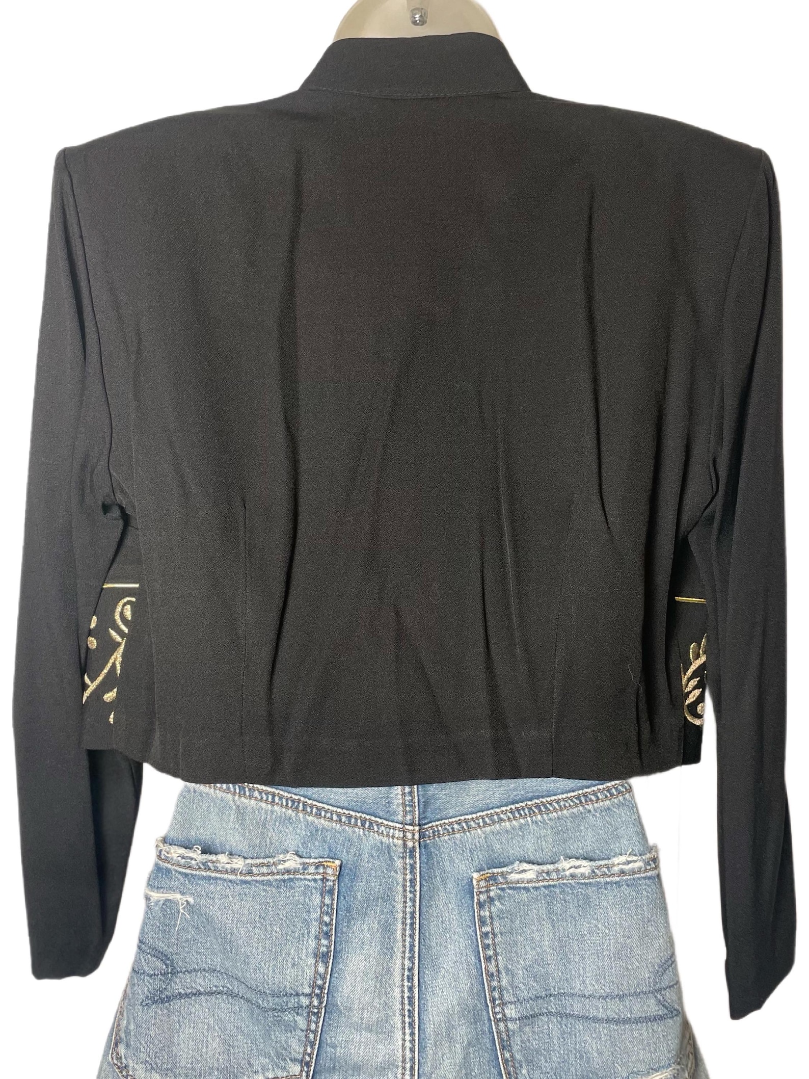 Vintage Dawn Joy Cropped Black Blazer Gold Embroidered Details Gold ...