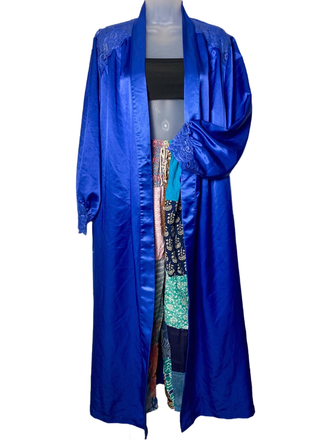 Vintage Faye Maxi Sapphire Royal Blue Robe Lace Cuff and Shoulder ...