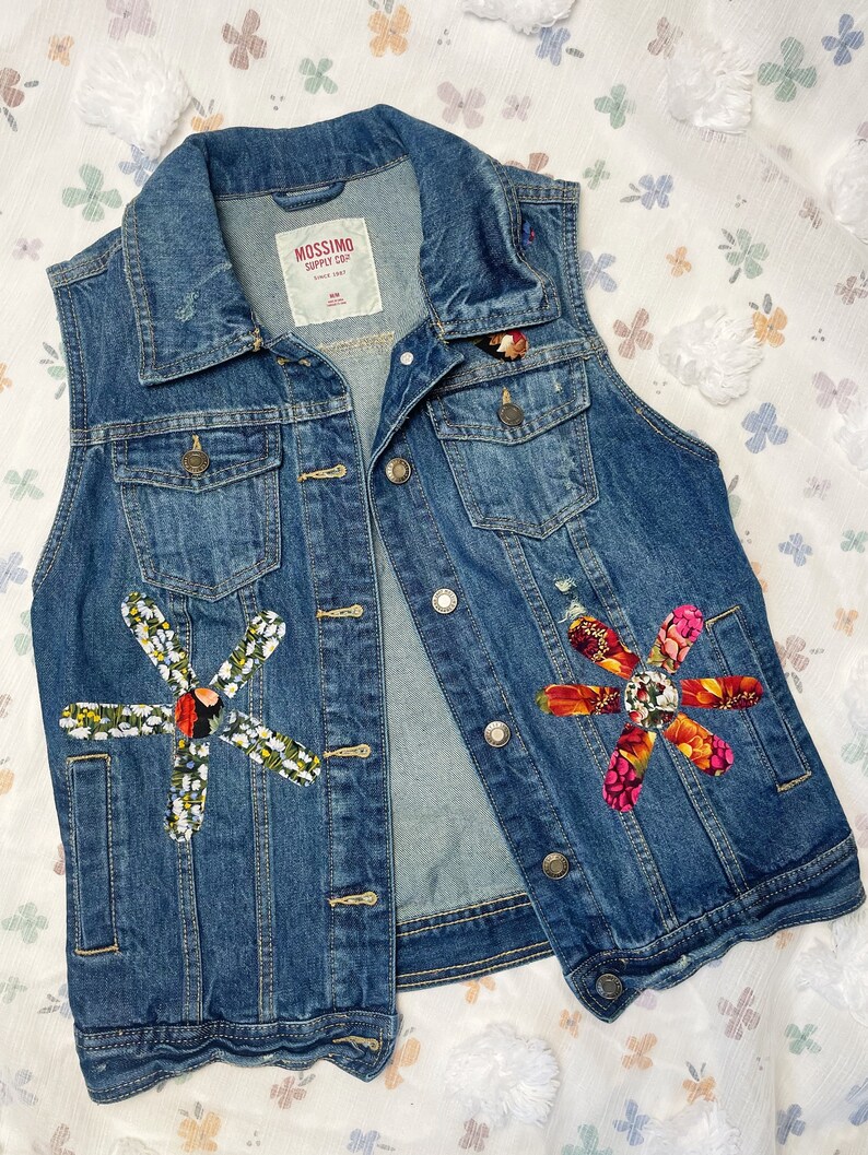 Custom Upcycled Floral Denim Vest - Etsy