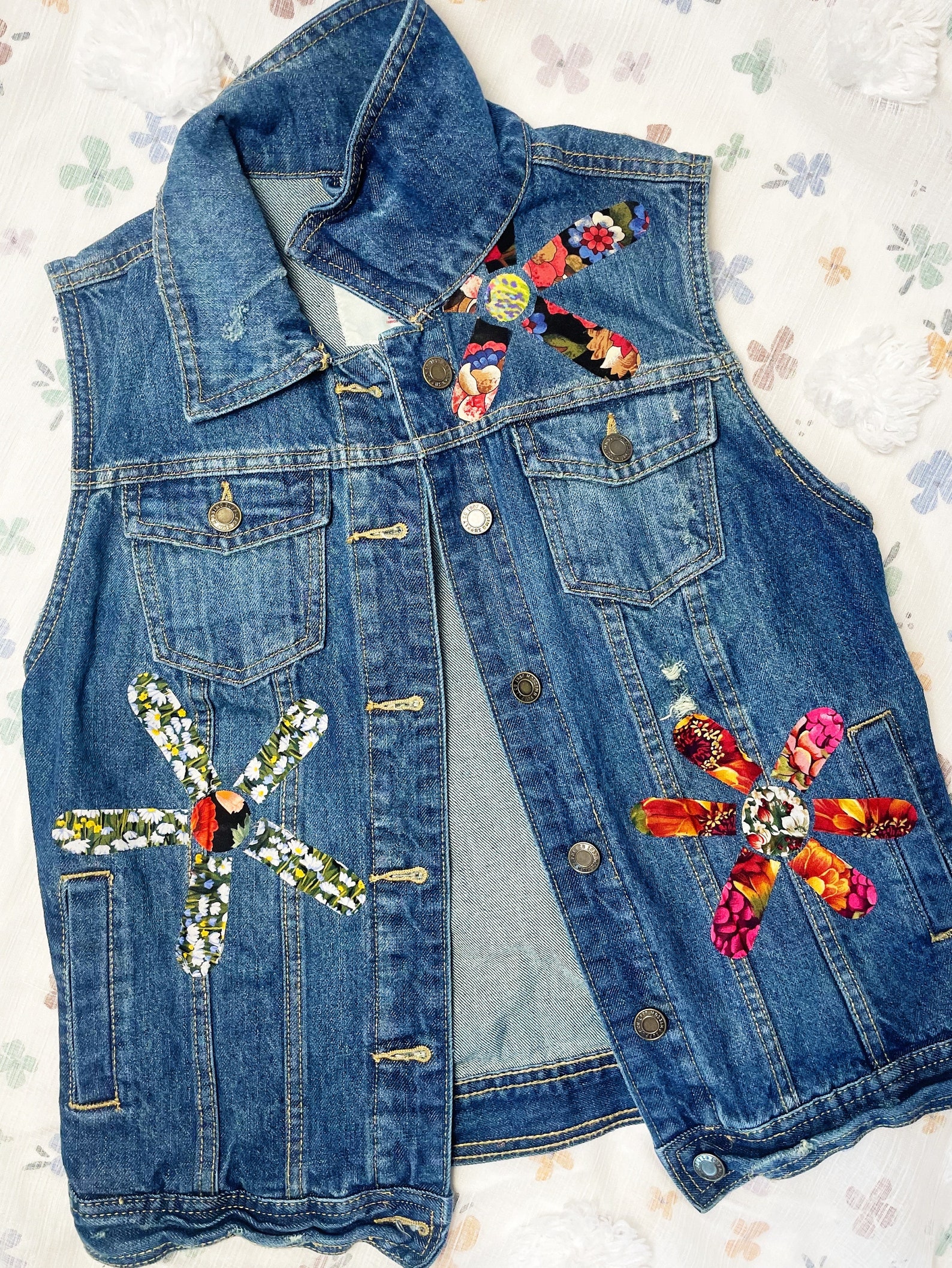 Custom Upcycled Floral Denim Vest - Etsy