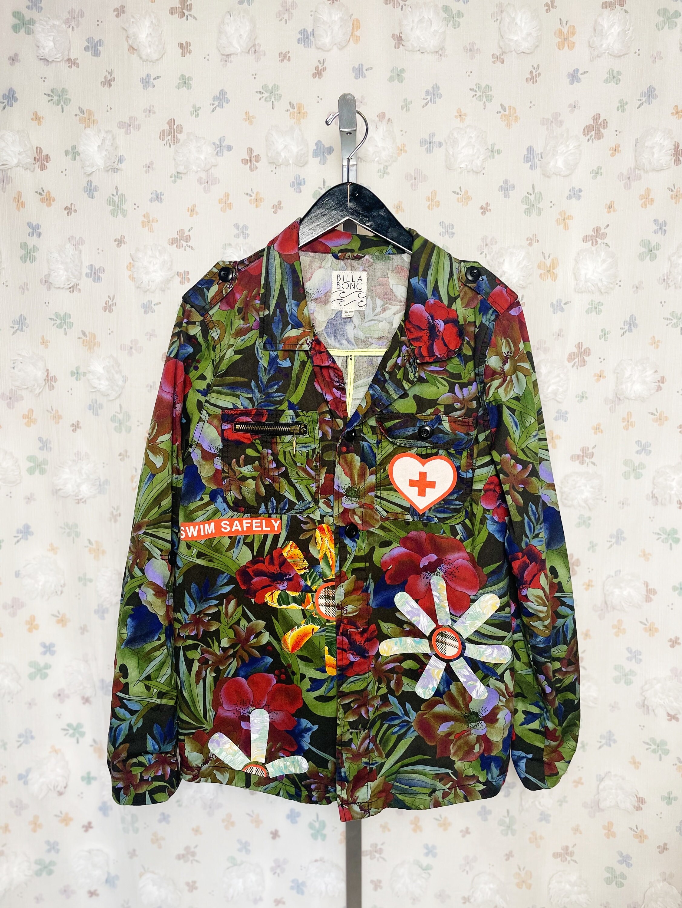 Custom Upcycled Floral Palm Jacket - Don’t Become a Shark Snack - Swim ...