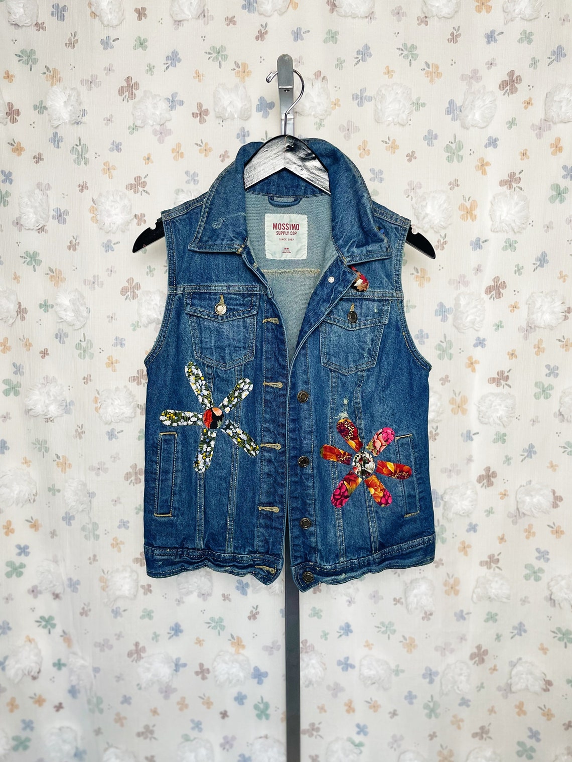 Custom Upcycled Floral Denim Vest - Etsy