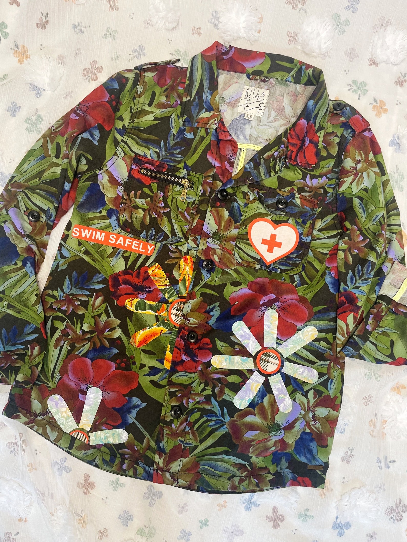 Custom Upcycled Floral Palm Jacket - Don’t Become a Shark Snack - Swim ...