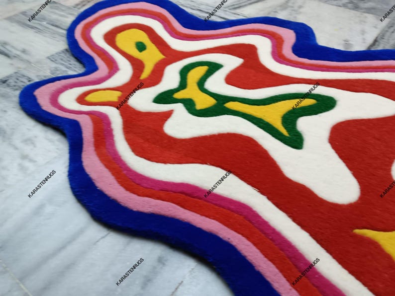 Hand Tufted Wool Rug: Amoeba Squiggle Shape, Home Decor Carpet - Etsy