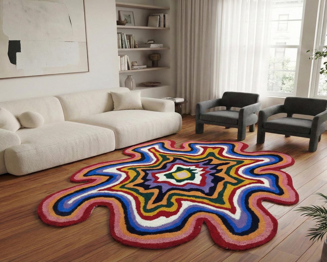 Amoeba Shape Multicolored Area Rug Psychedelic Irregular Shaped Rug ...