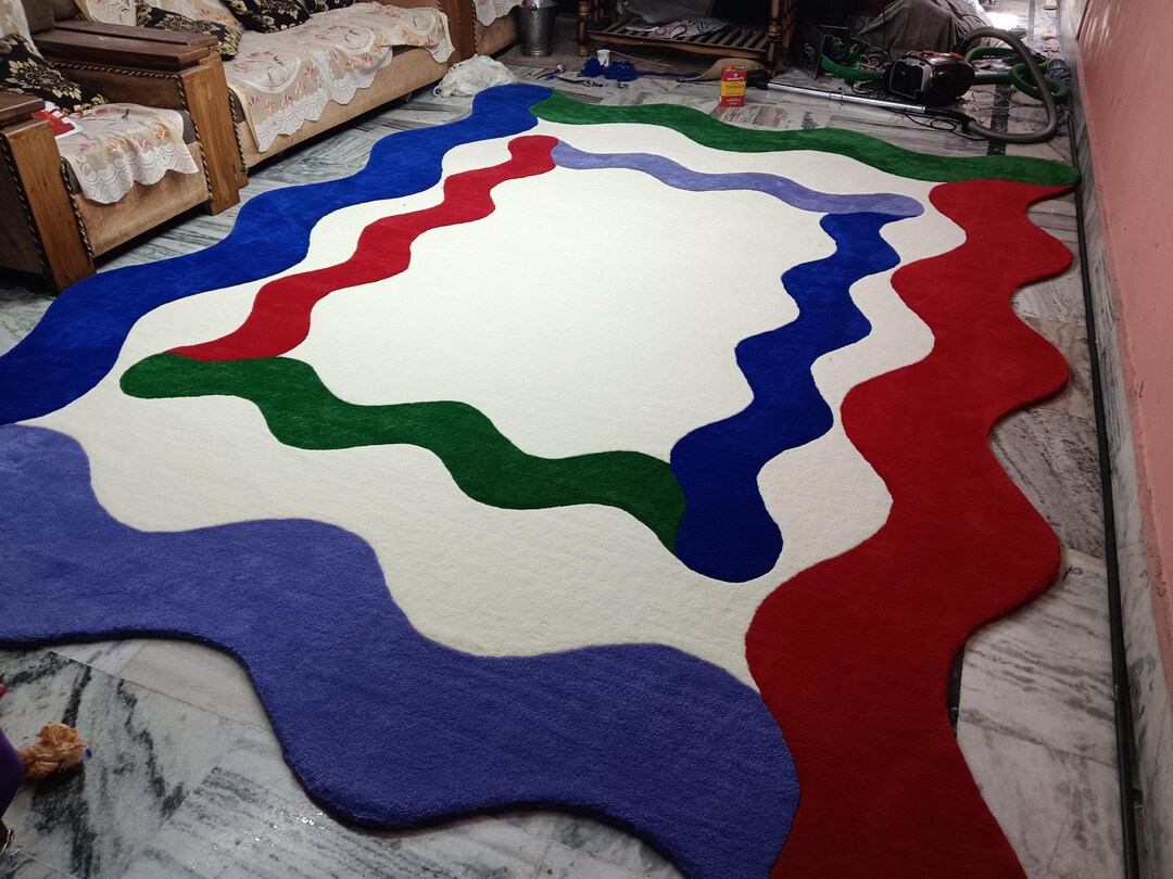 Hand Tufted Rug Squiggle Rug Irregular Shape Rug Rug for Living Room ...