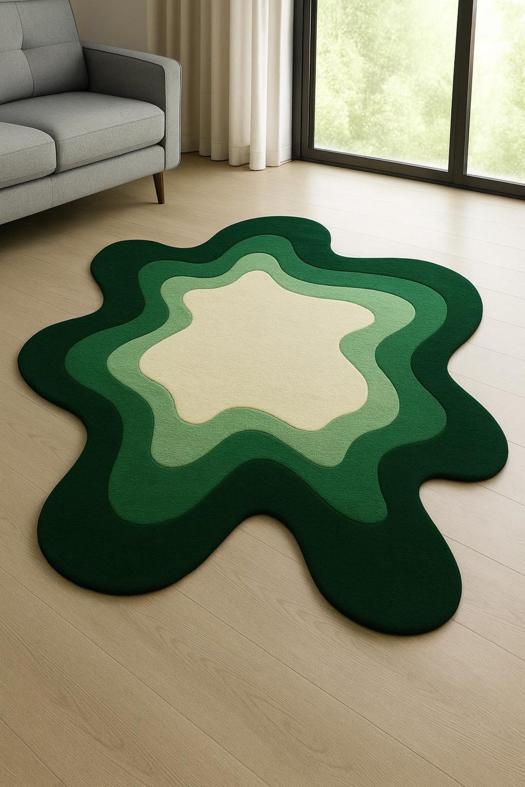 Organic Wavy Shape Green Hand Tufted Rug – Modern Irregular Blob Rug ...