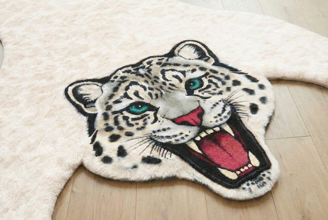 Snow Leopard Skin Rug Hand Tufted Modern Animal Print Floor Mat Kids ...