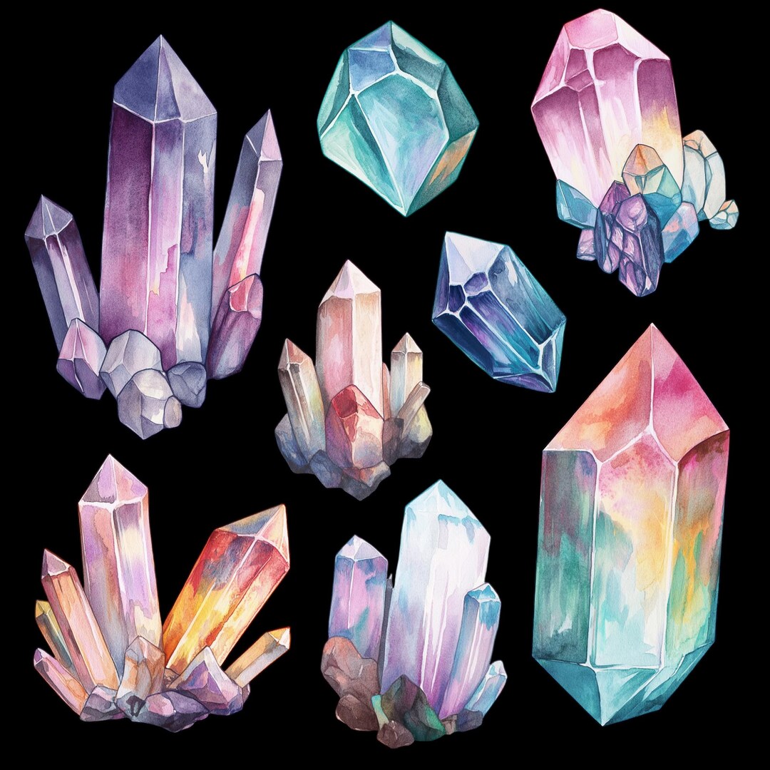 Whimsical Aquarelle Crystals Clipart - Etsy