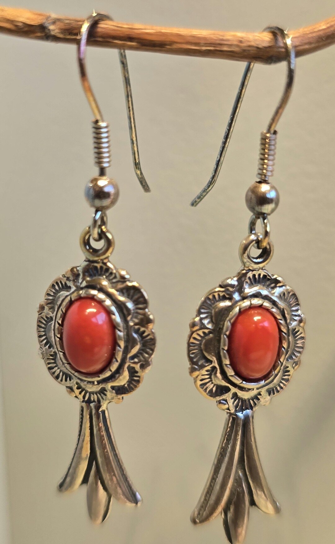 Sterling Silver & Coral Earrings by QT - Etsy